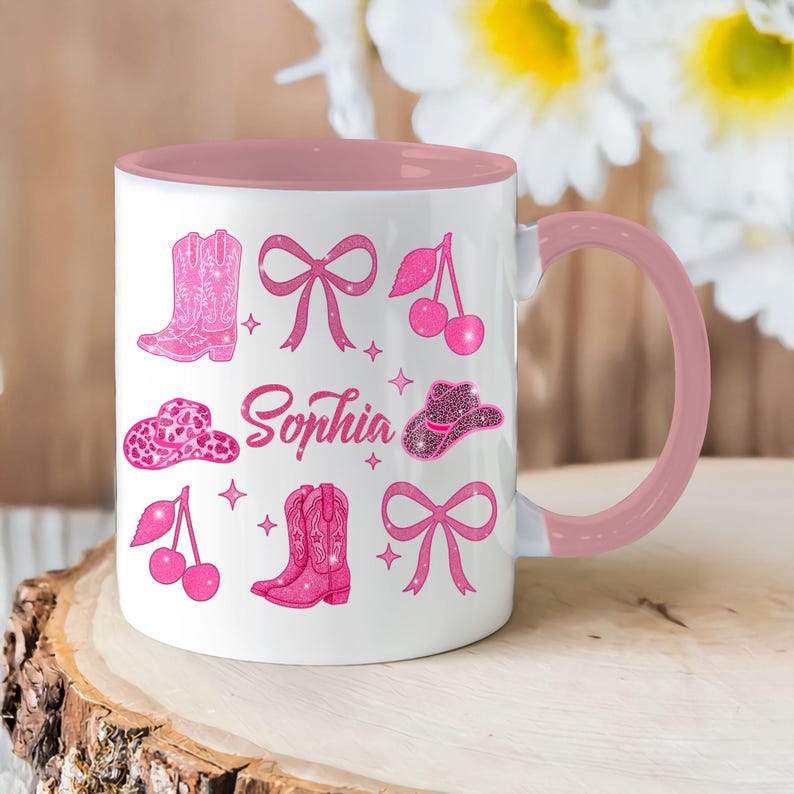 Custom Name Cowgirl Tumbler 40 OZ, Pink Glitter Western Ceramic Cup ...