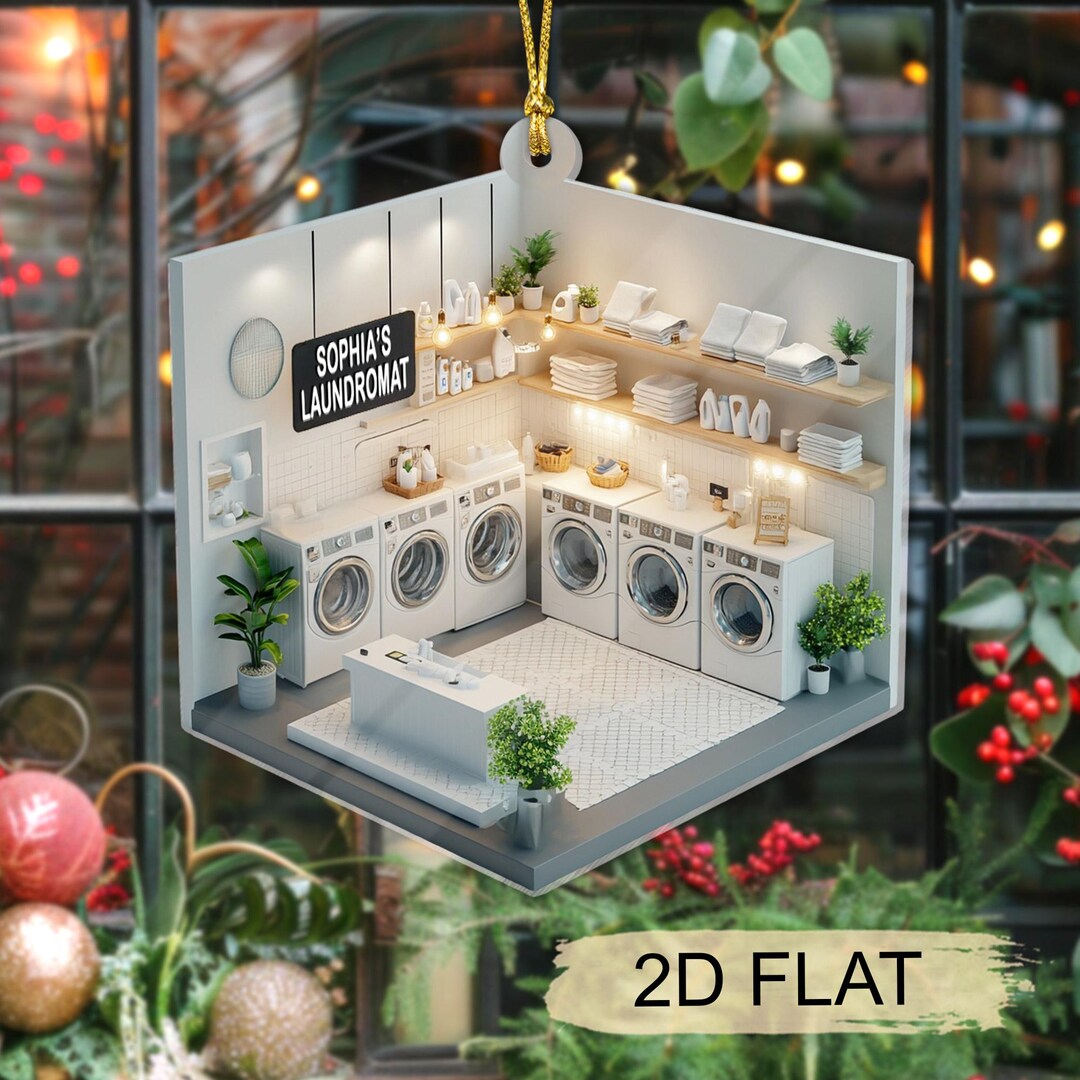 Custom 2D Flat Dreamy Laundromat Acrylic Ornament, Laundry Christmas ...