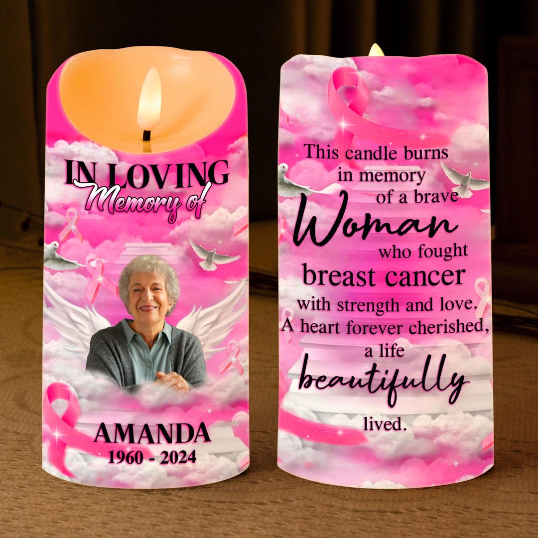 Personalized Breast Cancer in Loving Memory Ribbon LED Candle, Memorial ...