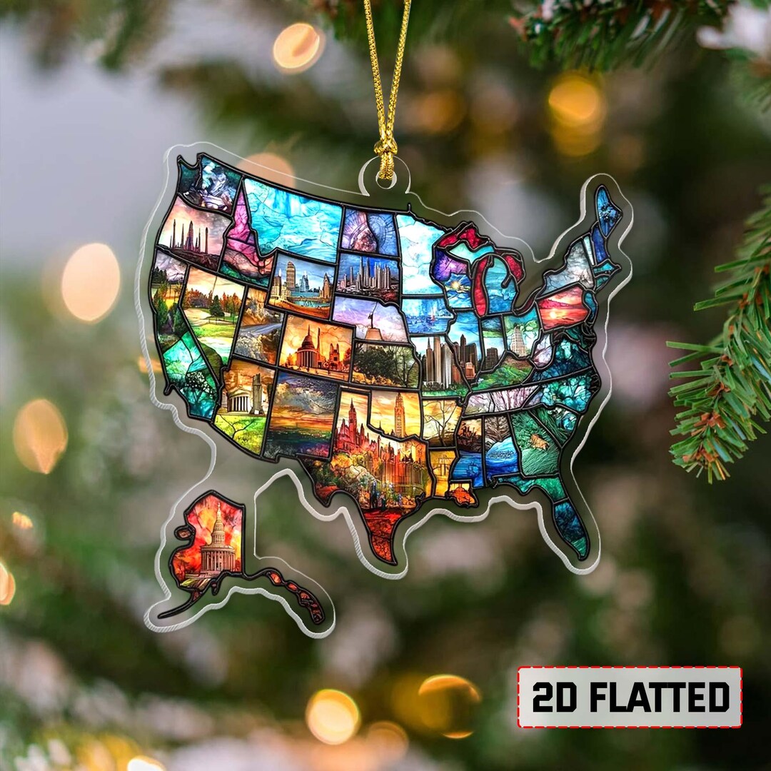 United States Map Ornament Acrylic Suncatcher, 2D Layered Colorful US ...