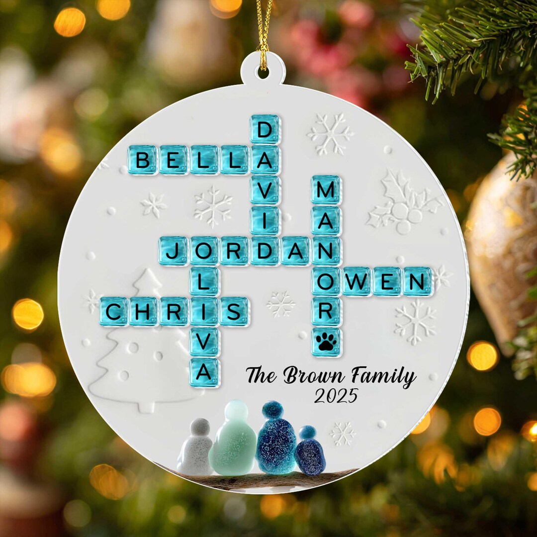 Custom Sea Glass Theme Family Pebble Christmas Ornament 2025, Beach ...