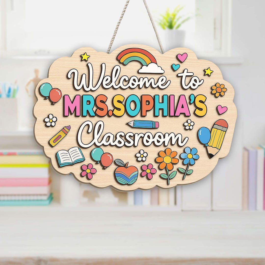 Custom Teacher Name Door Hanger, Custom Wooden Sign for Classroom Decor ...