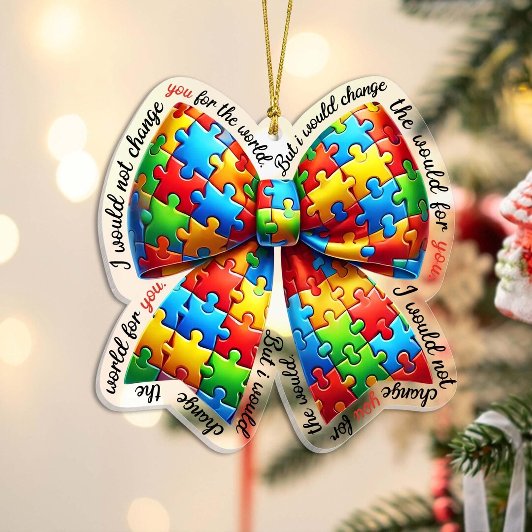 Autism Awareness Bow Ornament, Autism Mom Ornament, Autism Dad Ornament ...