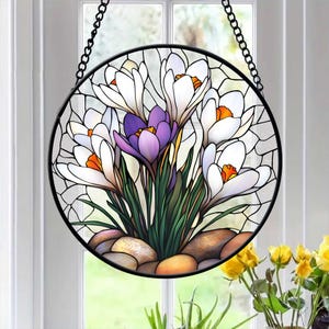 Crocus Faux Stained Glass Window Hanging, Gift for Mom, Crocus ...