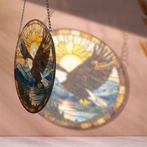 Bald Eagle Faux Stained Glass Suncatcher, Eagle Window Hanger, Home ...