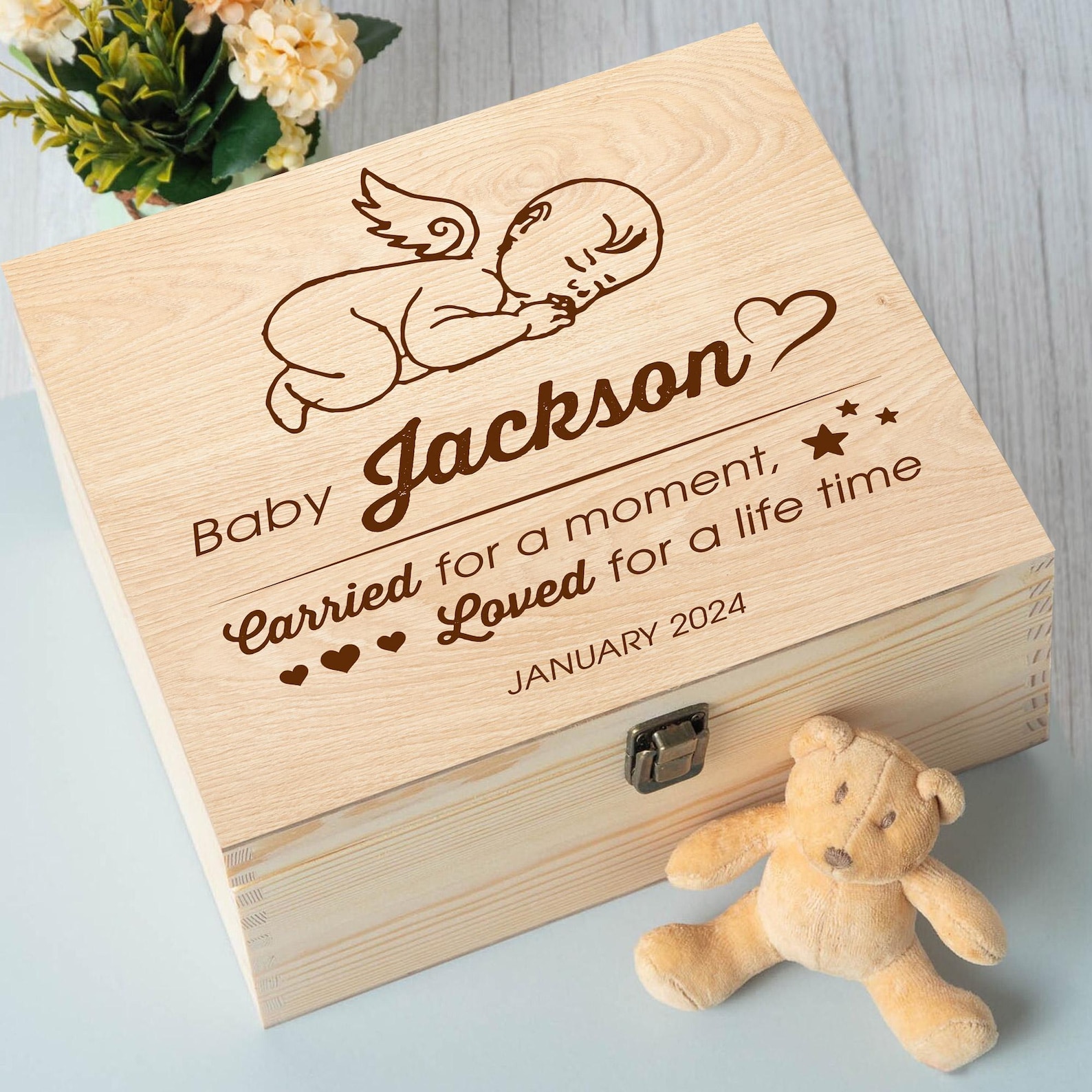Custom Baby Memorial Keepsake Box, Baby Loss Wooden Keepsake Box ...