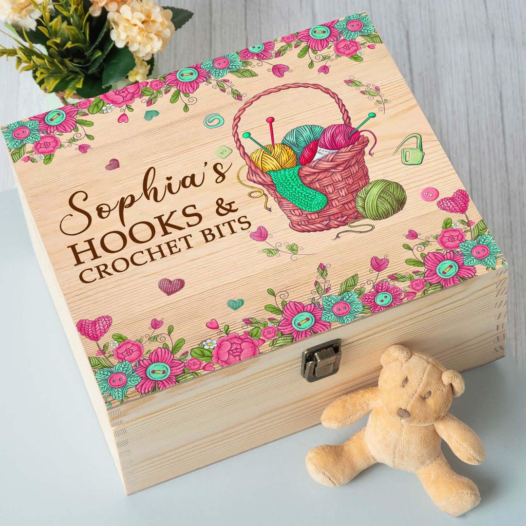 Personalized Wooden Crochet Hook Storage Box, Craft Organizer for ...