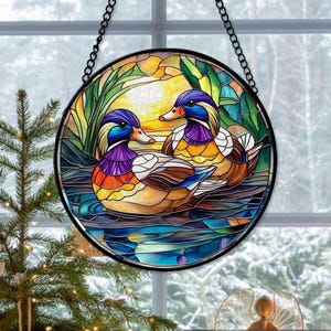 Mandarin Ducks Faux Suncatcher, Stained Glass Window Decor, Handcrafted ...