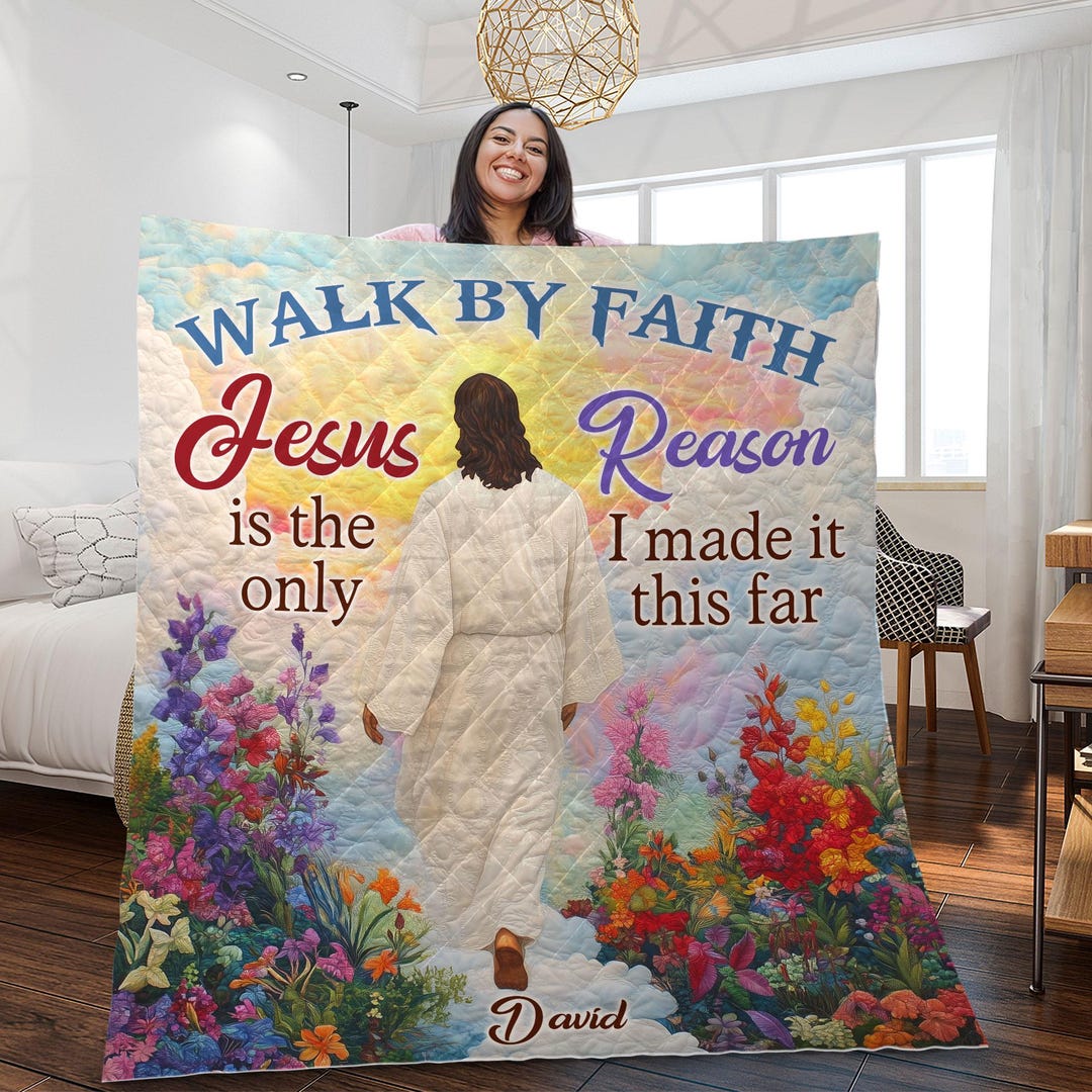 Personalized Walk by Faith Jesus Quilt Blanket, Inspirational Christian ...