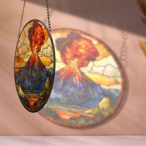 Volcano Faux Stained Glass Suncatcher, Gift for Volcano Lover, Volcano ...