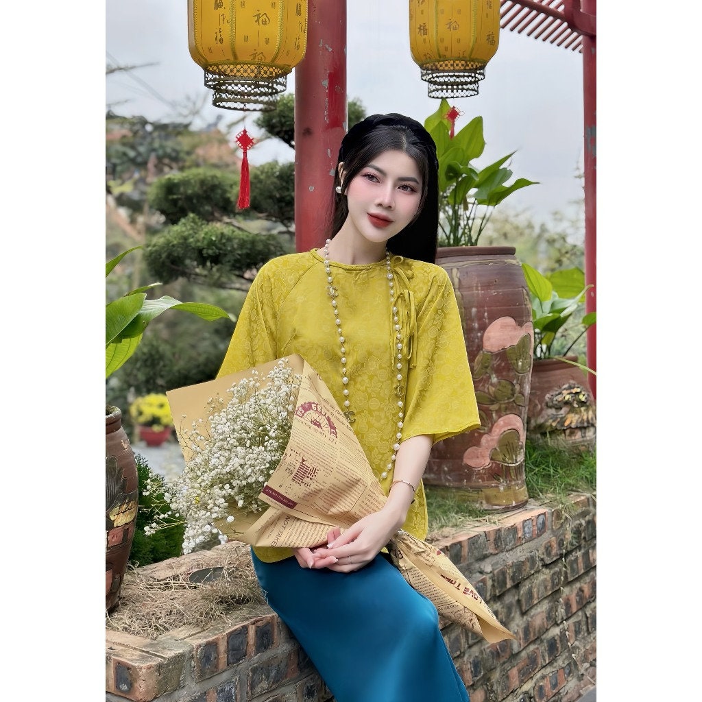 Pre-made Ao Dai Viet Nam Đồ Lam đi Chùa Chất Lụa Nhẹ Nhàng Tiểu Thư ...