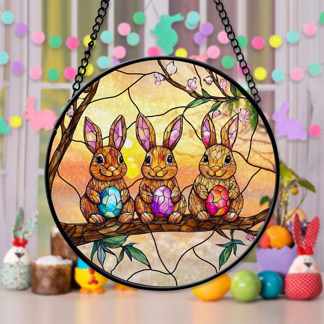 Faux Stained Glass Rabbit, Easter Rabbit Suncatcher, Bunny Egg Window ...