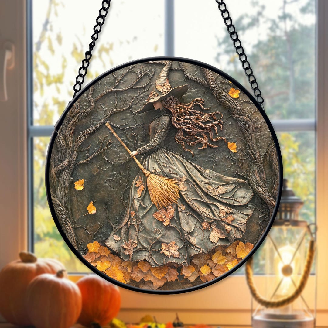 Halloween Witch Stained Glass Window Hanging, Witch Lovers Suncatcher ...