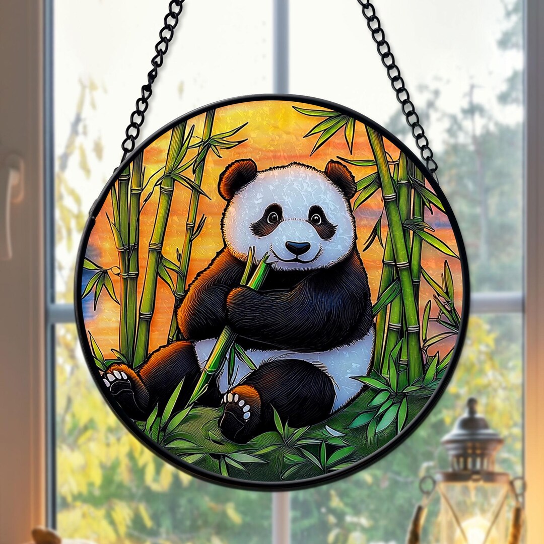 Panda Faux Stained Glass Suncatcher, Panda Window Hanger, Nursery Decor ...