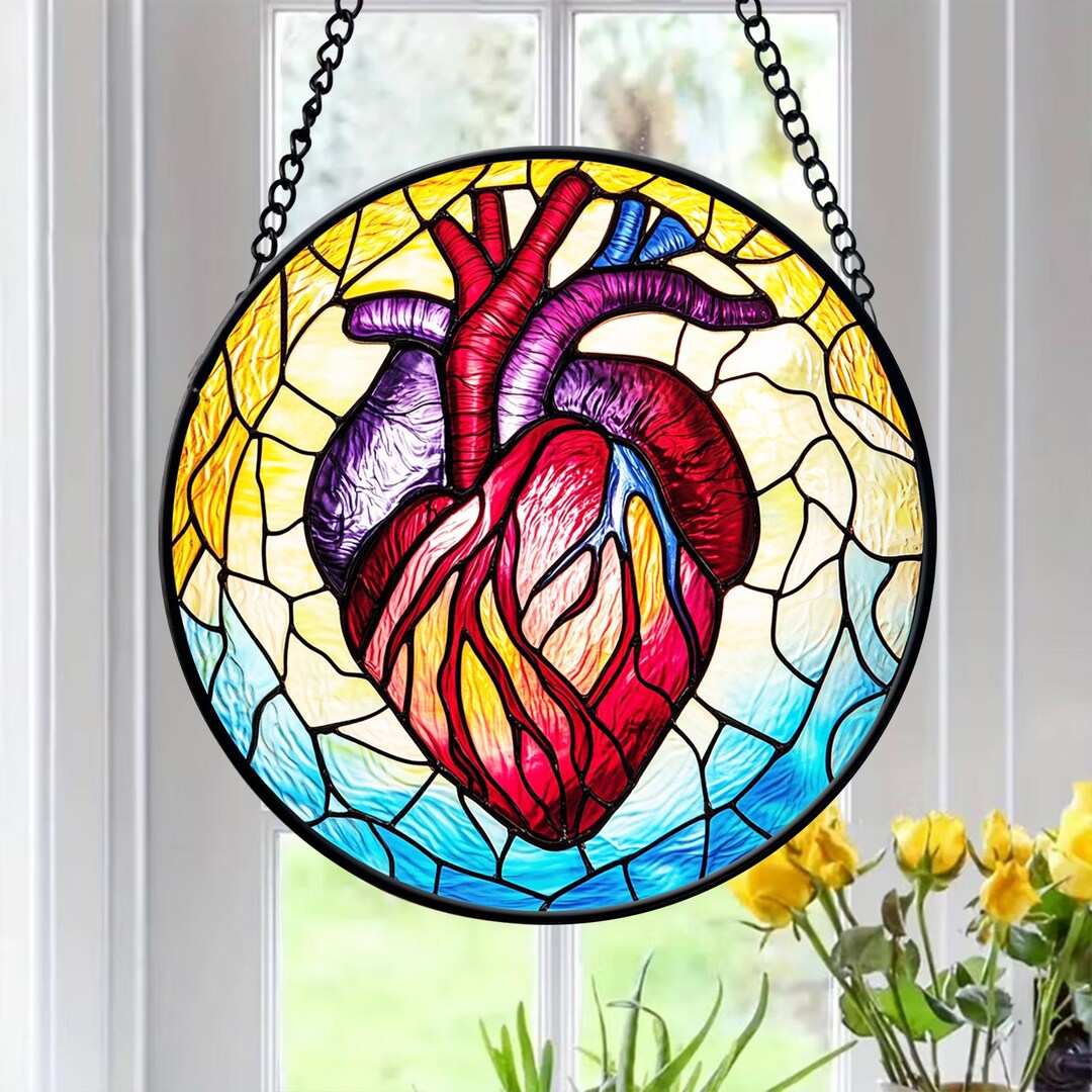 Faux Stained Glass Heart Suncatcher – Vibrant Heart-shaped Window ...