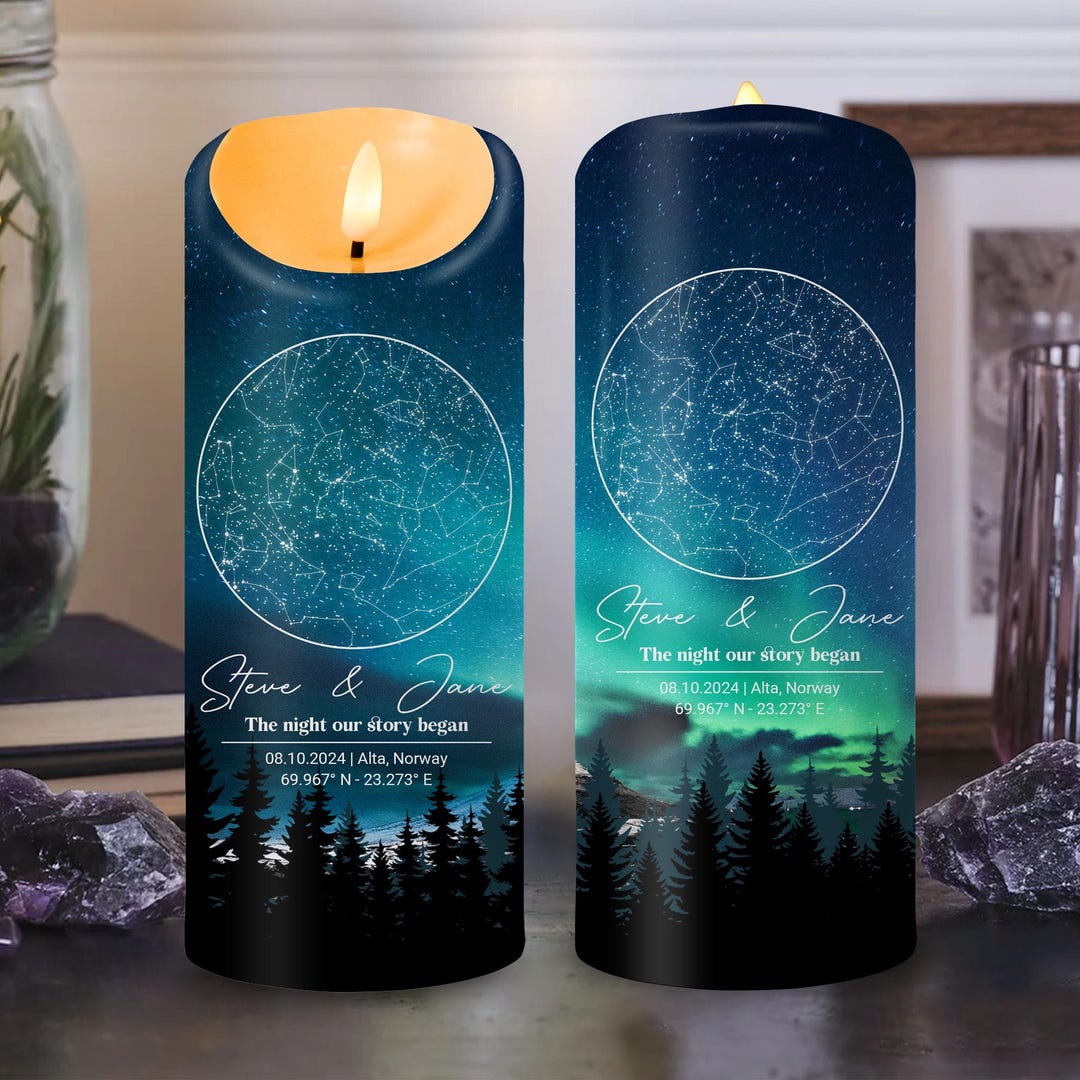 Personalized Star Map LED Candle, Special Date Anniversary Gift, Night ...