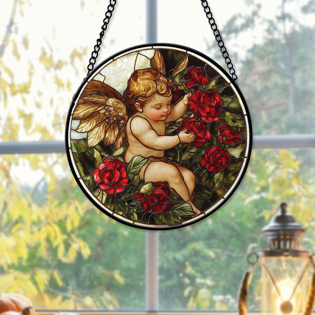 Cupid Faux Stained Glass Suncatcher, Anniversary Gift, Valentines Gift ...