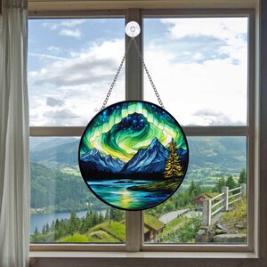 Stained Glass Northern Aurora Suncatcher, Artic Aurora Suncatcher ...