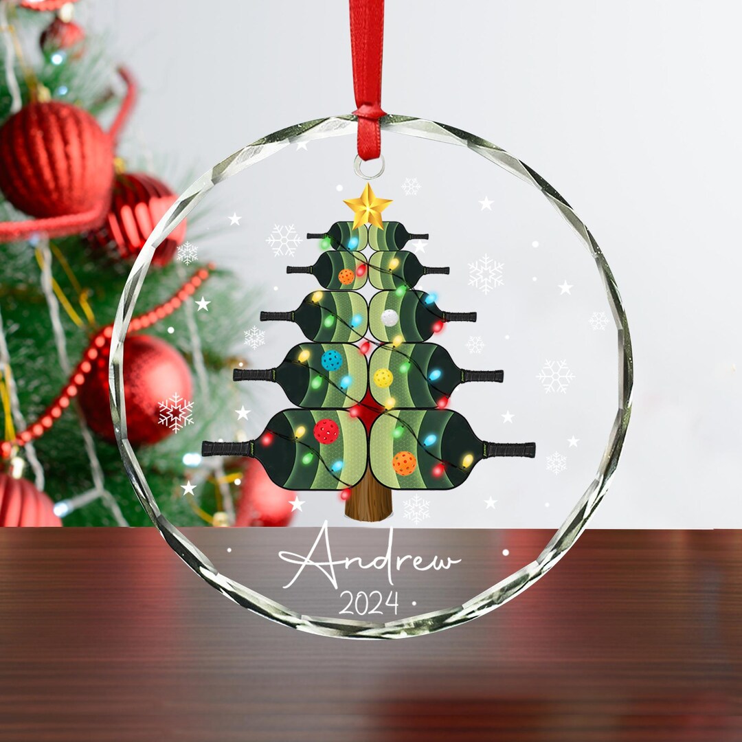Personalized Christmas Pickleball Tree Glass Ornament, Pickleball ...