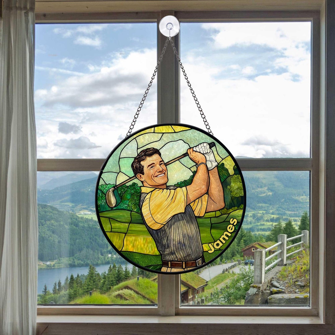Custom Golfer Portrait Faux Stained Glass, Transform Your Photos Into ...