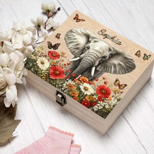 Personalized Elephant Wooden Keepsake Box, Elephant Box Gift for Kids ...