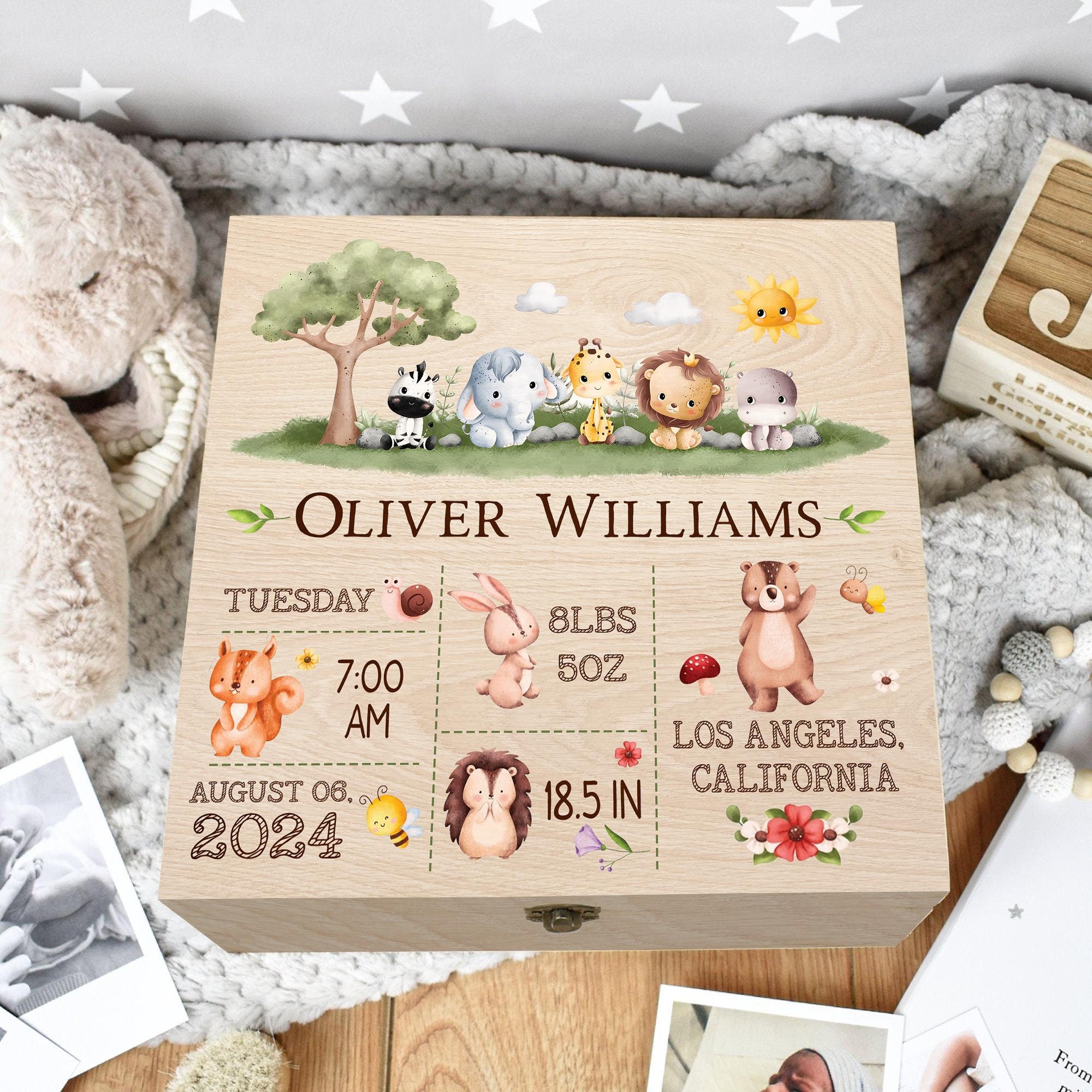 Personalized Baby's First Keepsake Wooden Box, Nursery Décor, Birth ...