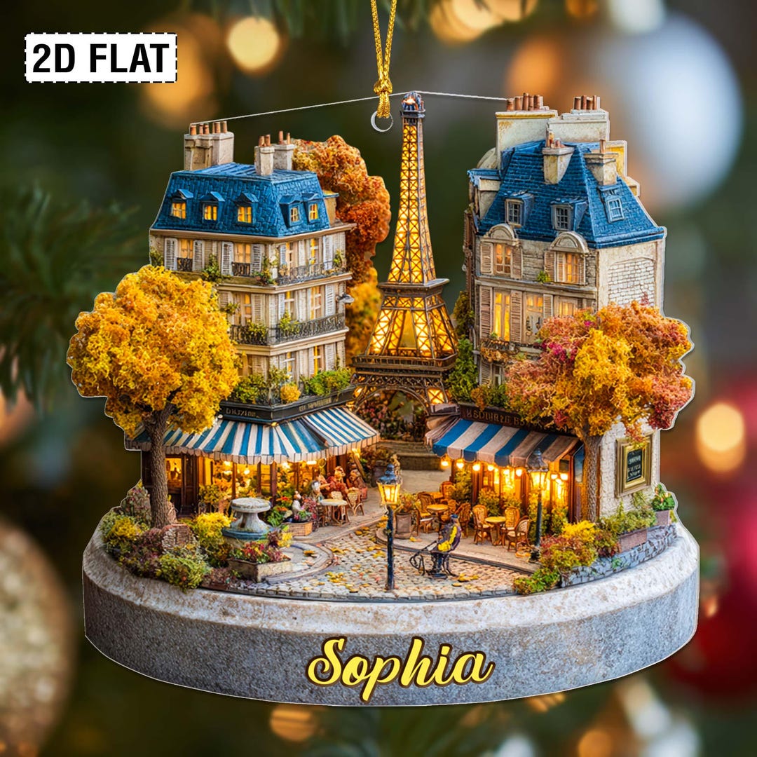 2D FLAT Personalized Paris Christmas Acrylic Ornament, Eiffel Tower ...