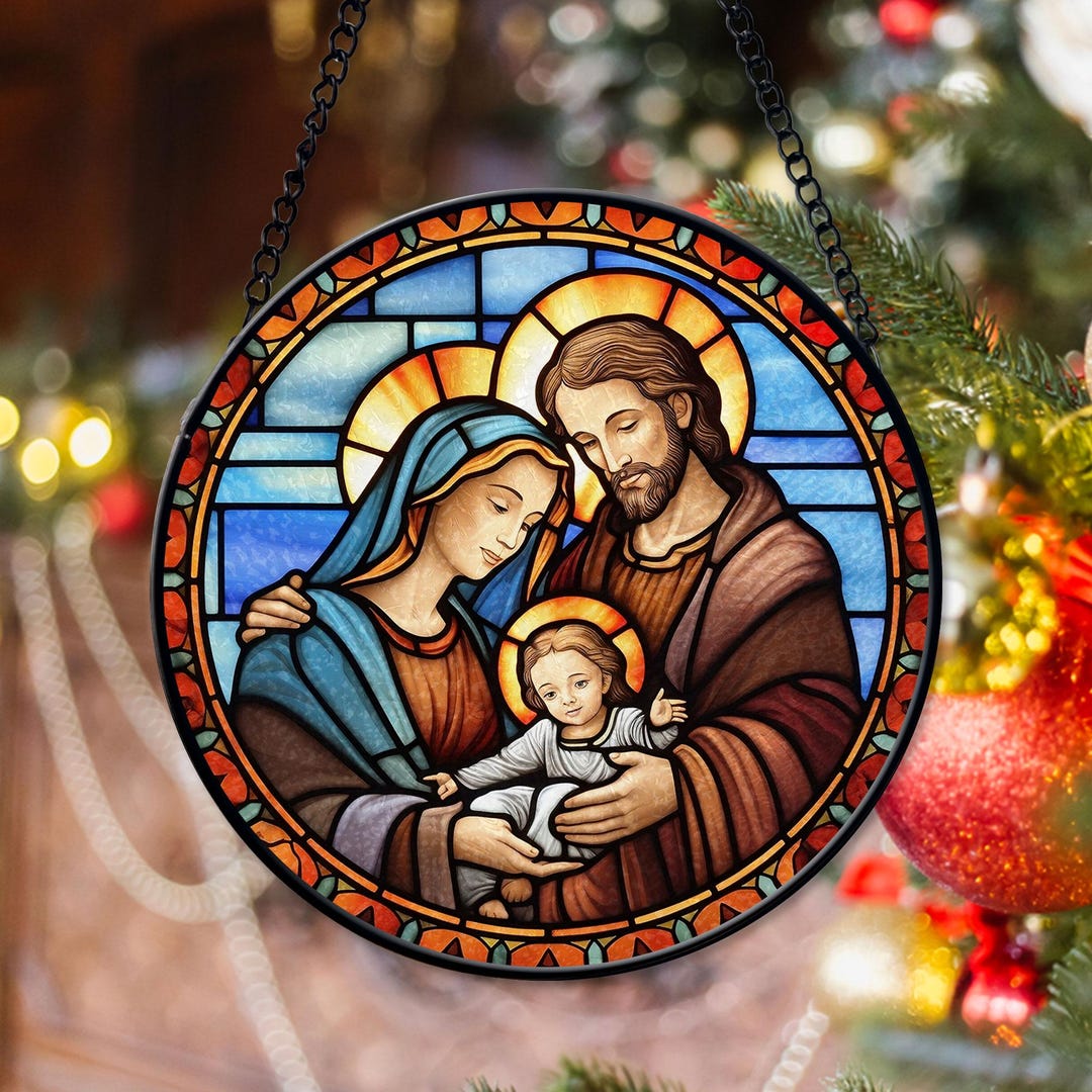 Nativity Scene Faux Stained Glass Window Hanging, Christian Christmas ...