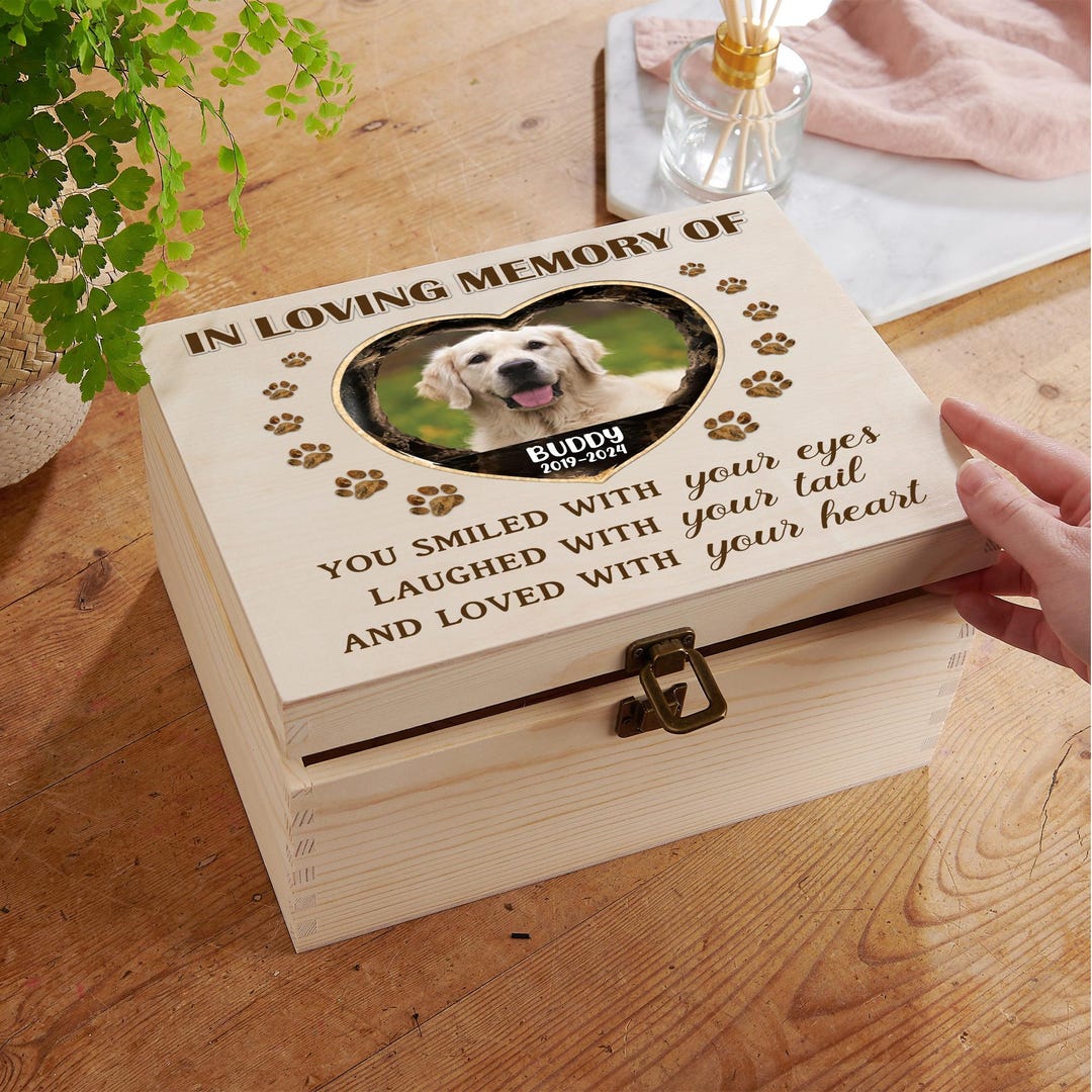 Custom Pet Memorial Keepsake Box, Pet Loss Wooden Keepsake Box, Dog ...