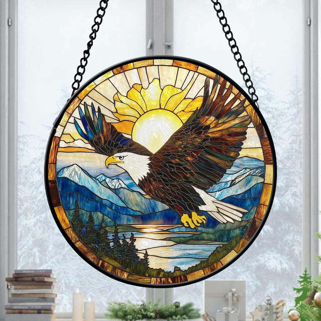 Bald Eagle Faux Stained Glass Suncatcher, Eagle Window Hanger, Home ...
