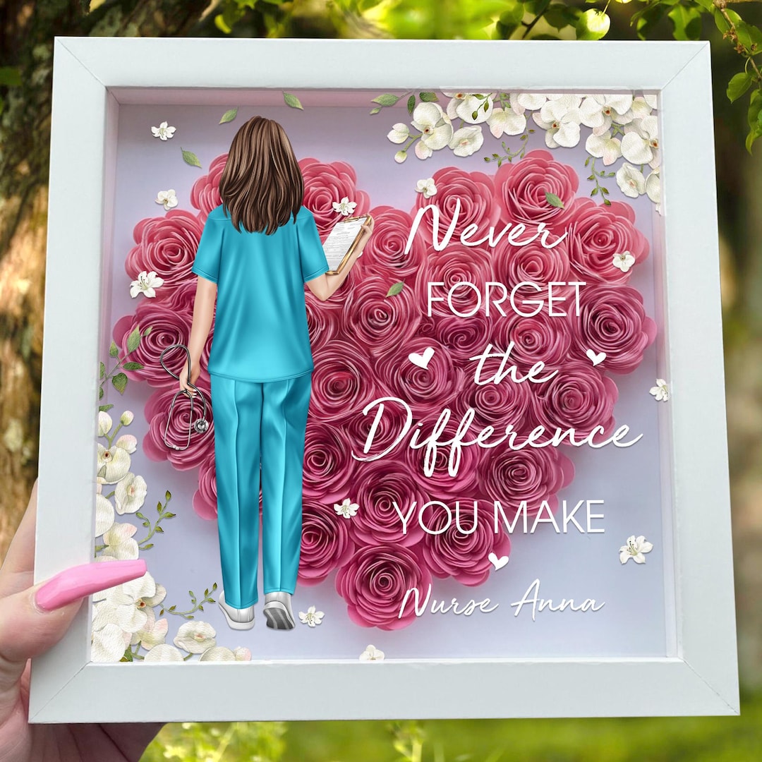 Personalized Nurse Flower Shadow Box, Custom Never Forget the ...