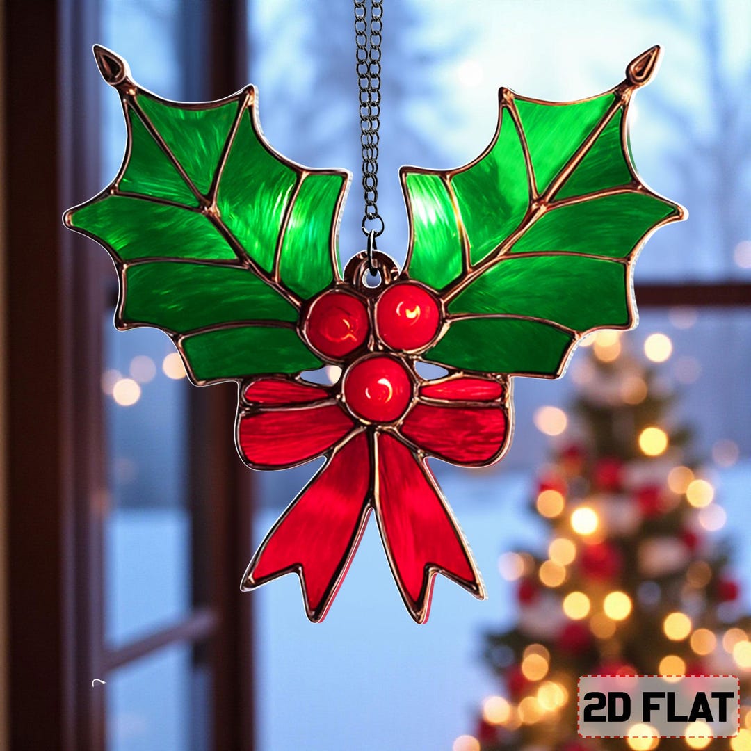 Holly Leaf Acrylic Ornament, Holly Leaf Christmas Tree Suncatcher ...