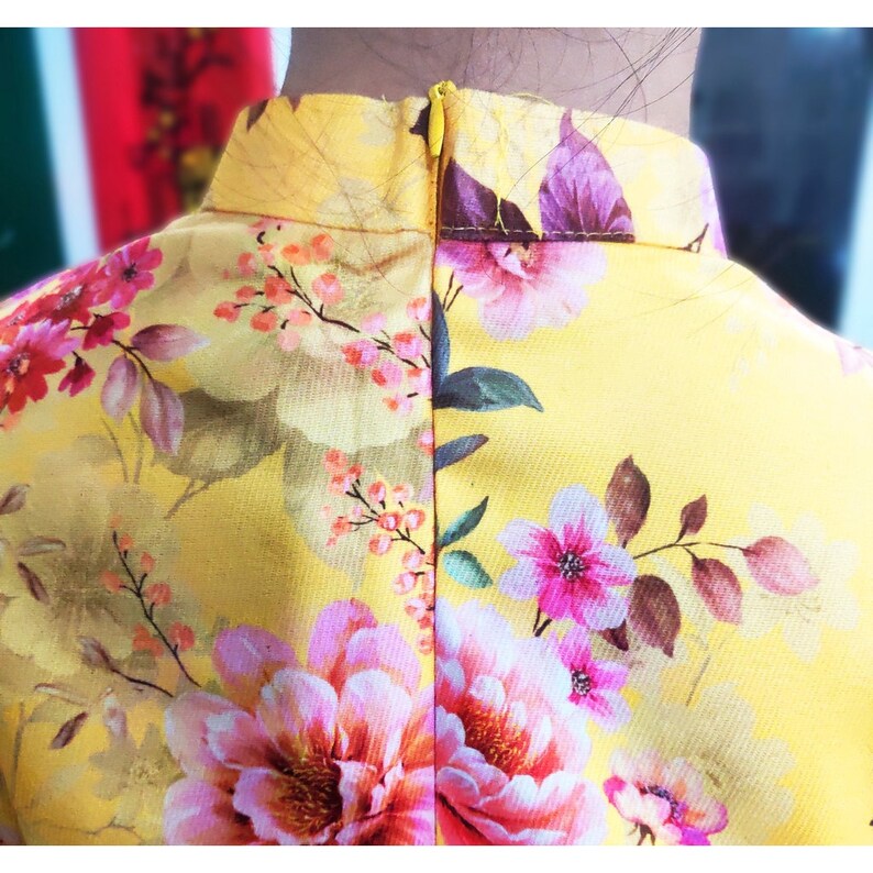Pre Made Ao Dai Viet Nam Áo Dài Cách Tân Vàng Nhạt In Hoa Light Yellow Modern Ao Dai With Floral