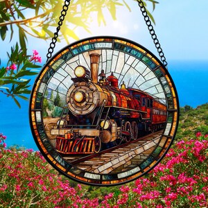 Faux Stained Glass Train Suncatcher, Train Ornament, Housewarming Gift ...