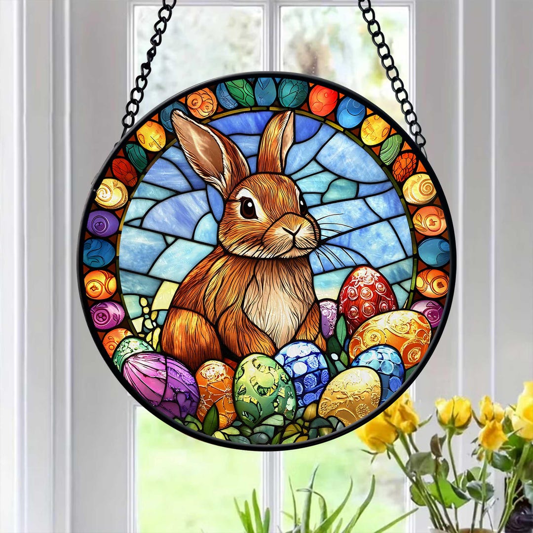 Rabbit Suncatcher, Easter Rabbit Faux Stained Glass, Bunny Easter ...