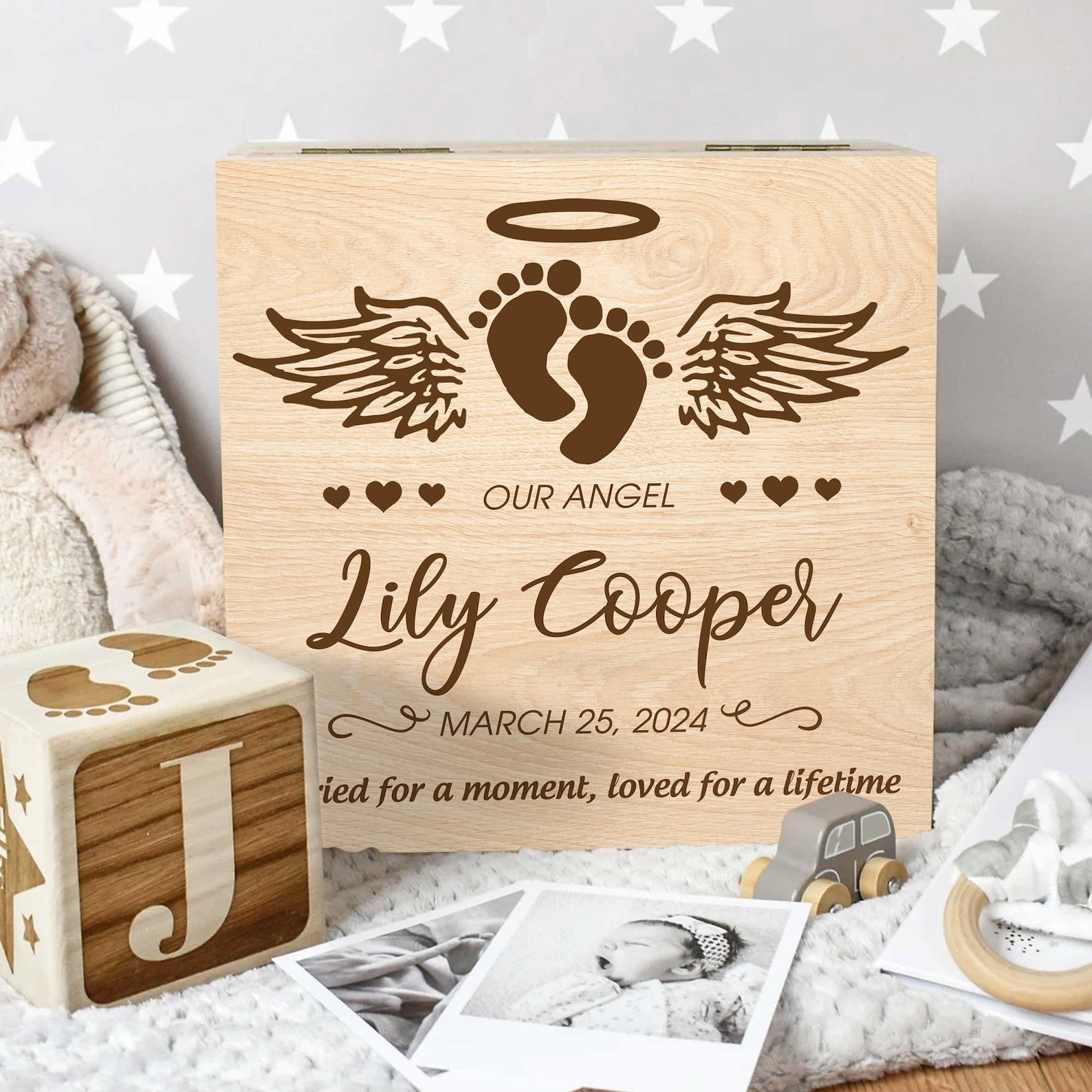 Custom Baby Memorial Keepsake Box, Baby Loss Wooden Keepsake Box ...