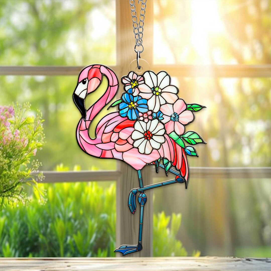 Pink Flamingo Acrylic Window Hanging, Flamingo Acrylic Decor, Gift for ...