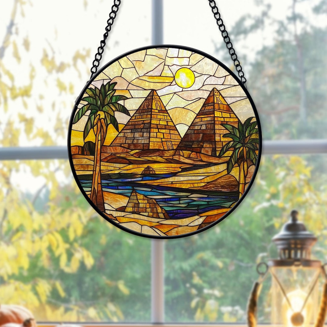 Egypt Pyramids Faux Stained Glass Suncatcher, Egypt Pyramids Window ...