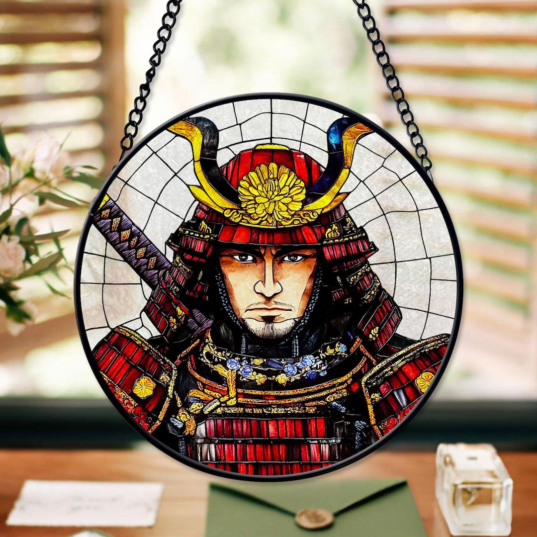 Samurai Japanese Faux Stained Glass Suncatcher Ornament, Samurai ...