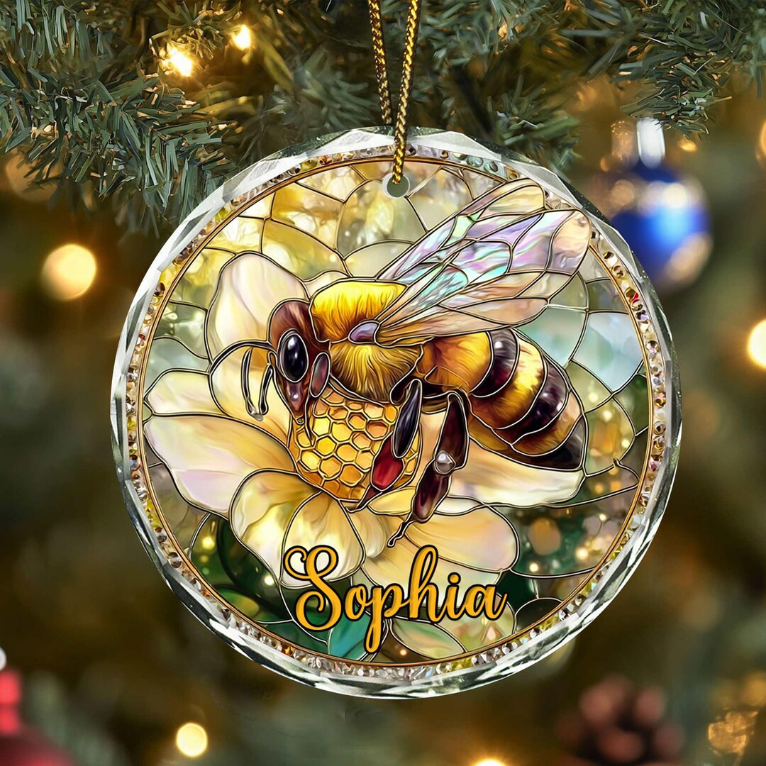 Custom Bee Lover Ornament, Faux Glass Ornament With Honeycomb and ...