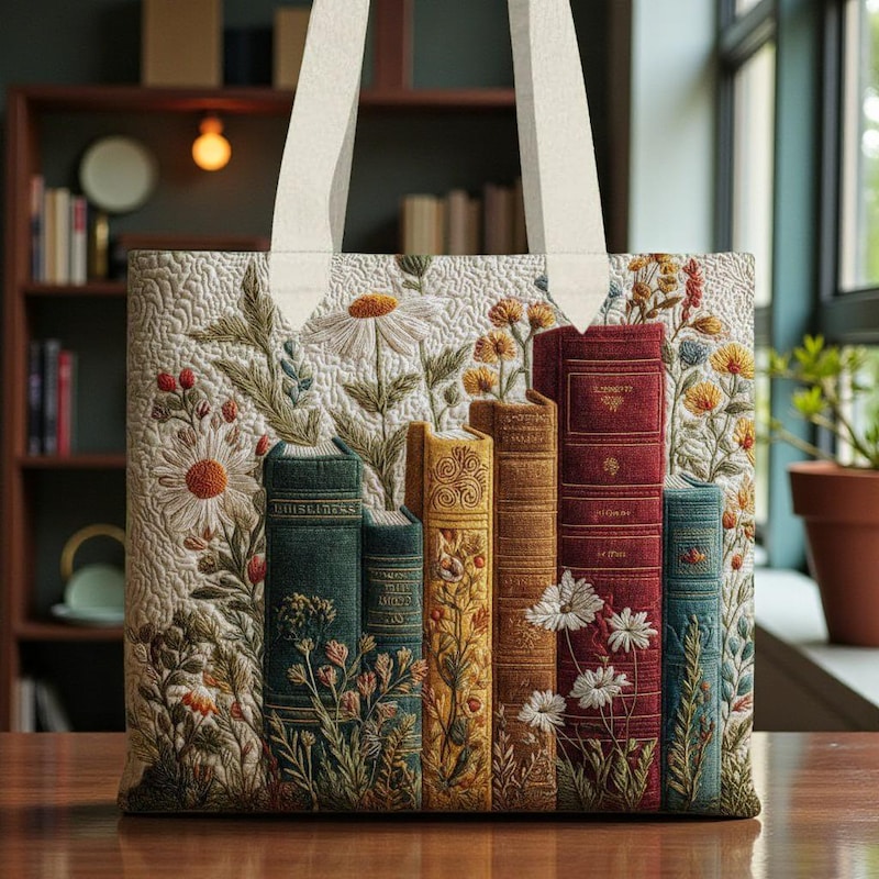 Quilted Tote Book Bag - Etsy UK