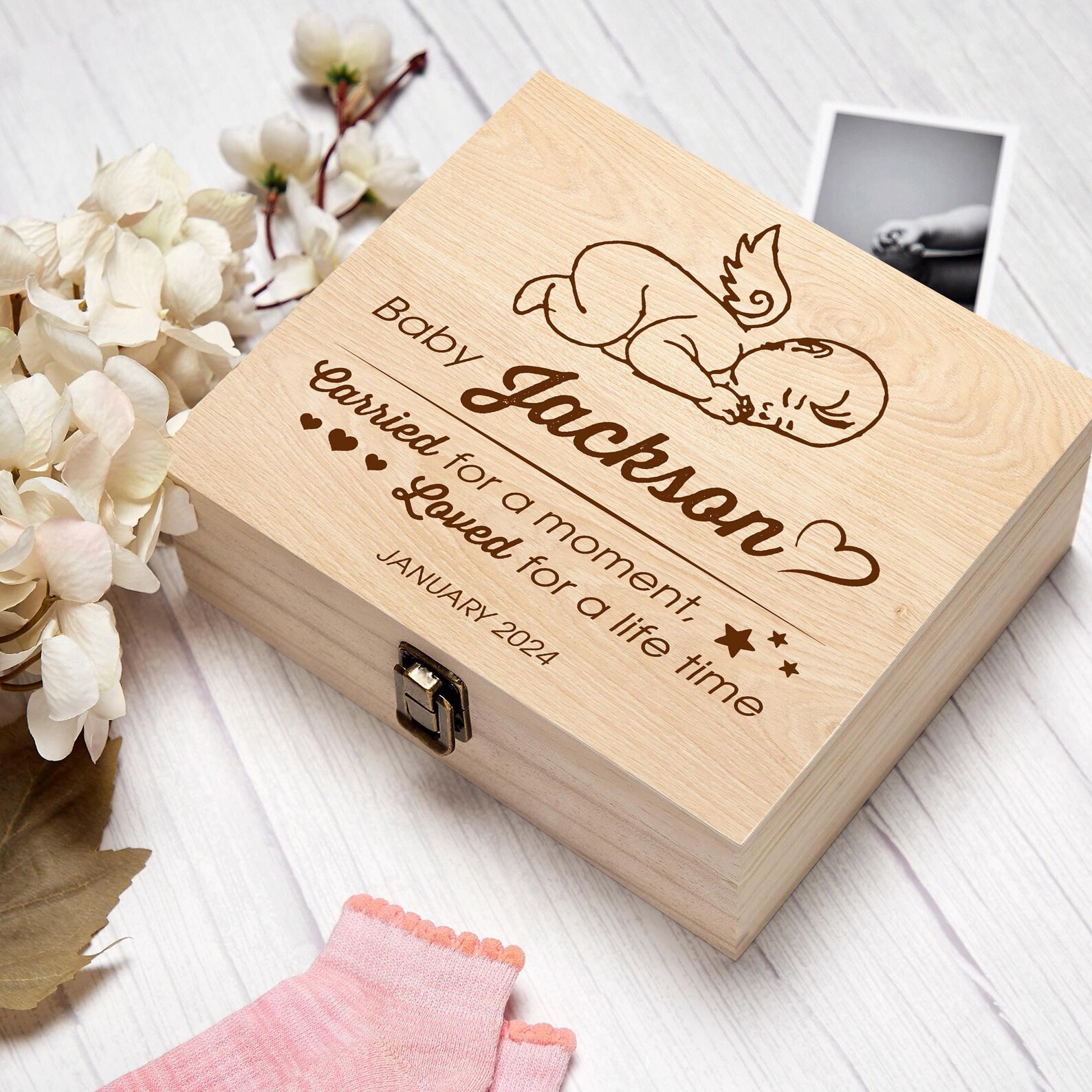 Custom Baby Memorial Keepsake Box, Baby Loss Wooden Keepsake Box ...
