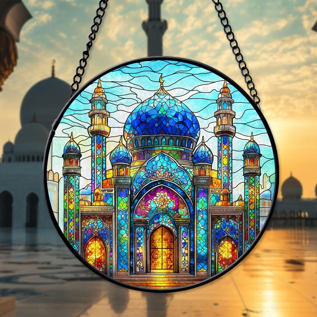 Ramadan Islamic Faux Stained Glass Suncatcher Ornament, Mosque-themed ...