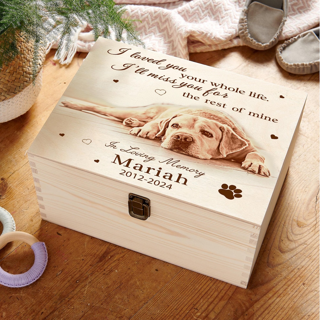 Custom Pet Memorial Keepsake Box, Pet Loss Wooden Keepsake Box, Dog ...