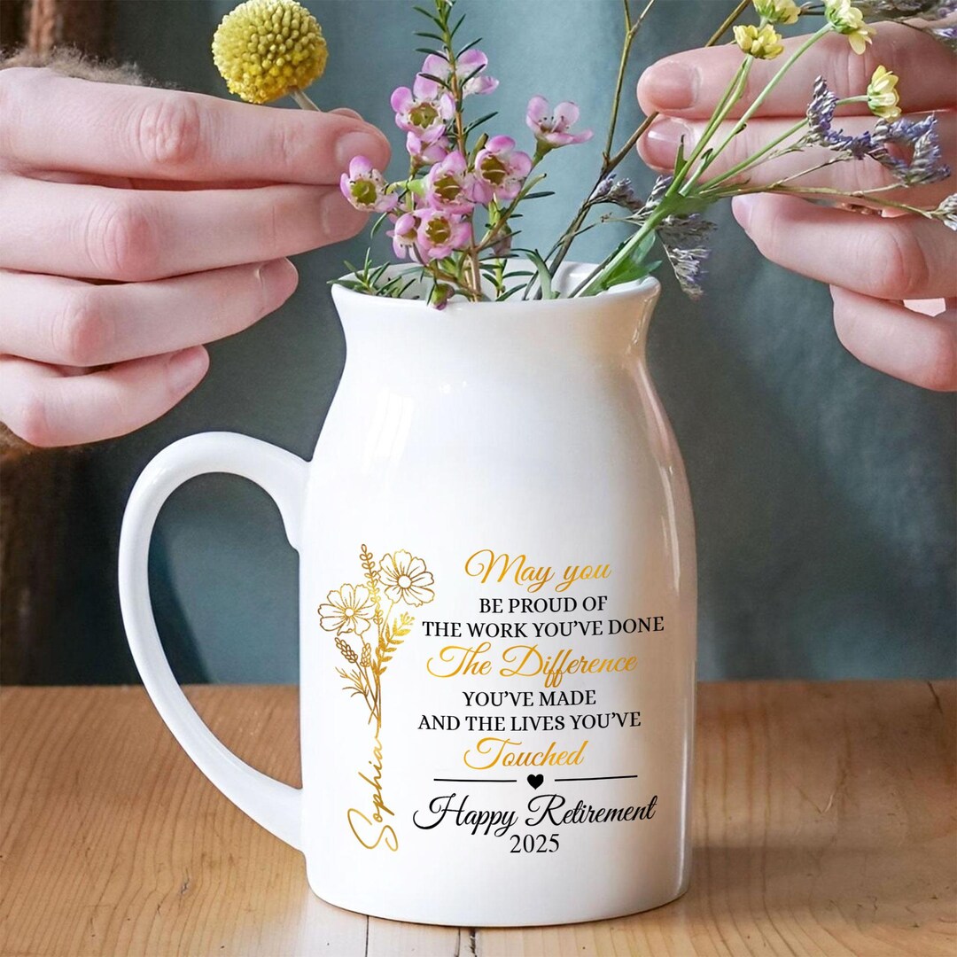 Personalized Retirement Gift for Woman, Happy Retirement Flower Vase ...