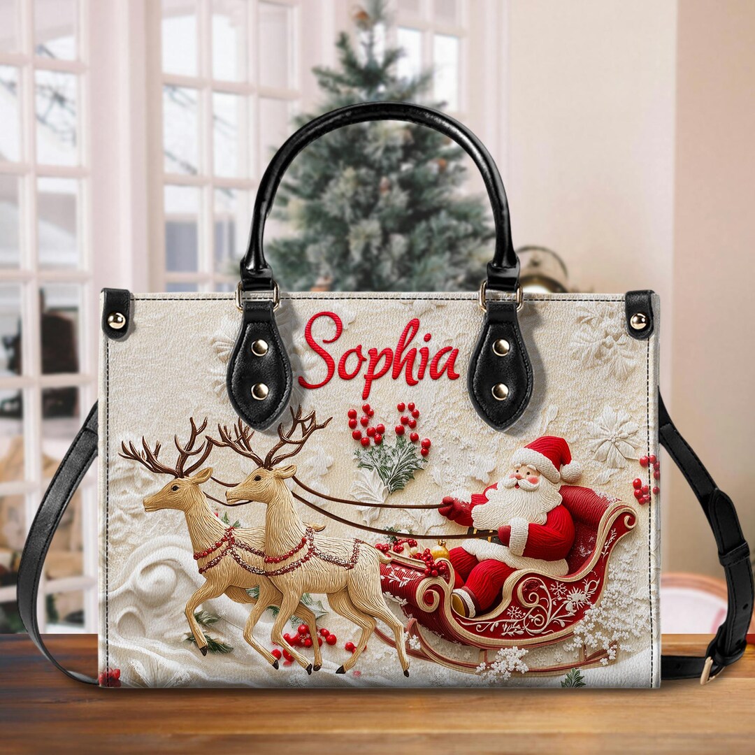 Personalized Merry Christmas Santa Leather Handbags, Santa Lover ...
