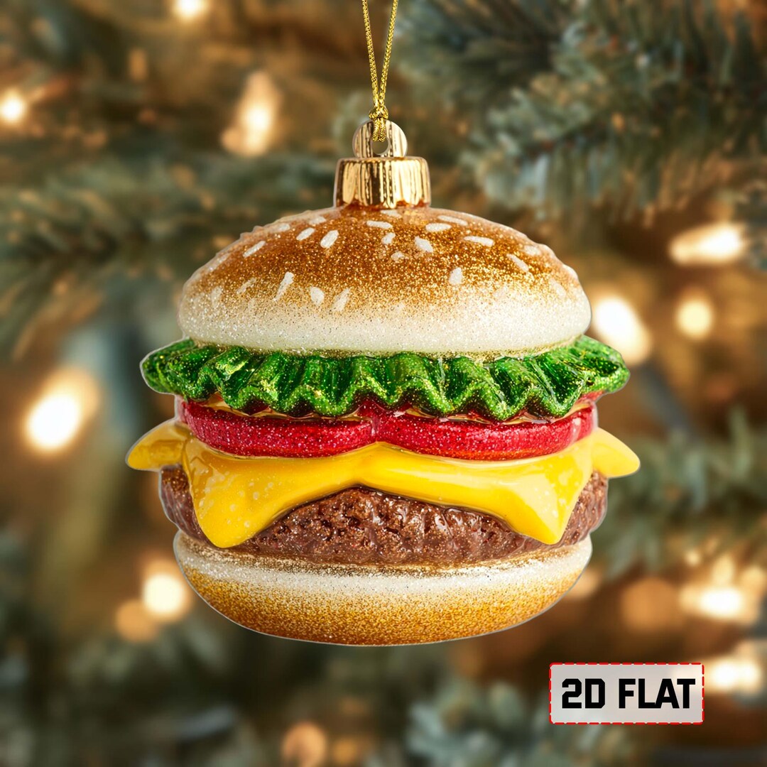2D Flat Cheeseburger Acrylic Ornament, Fast Food Lovers Gift, Hamburger ...