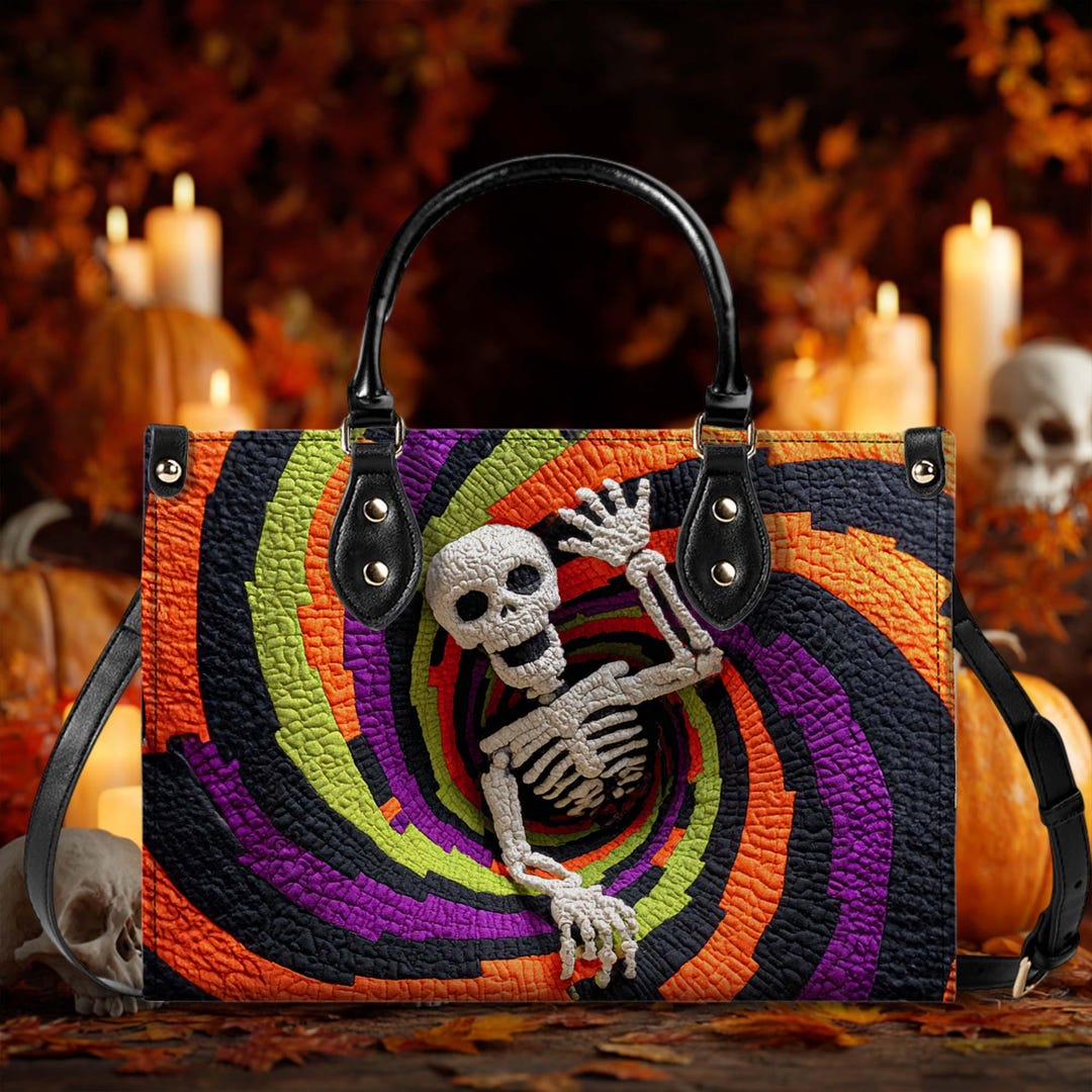 Faux 3D Effect Skeleton Handbag With Handle, Spooky Halloween Bags ...