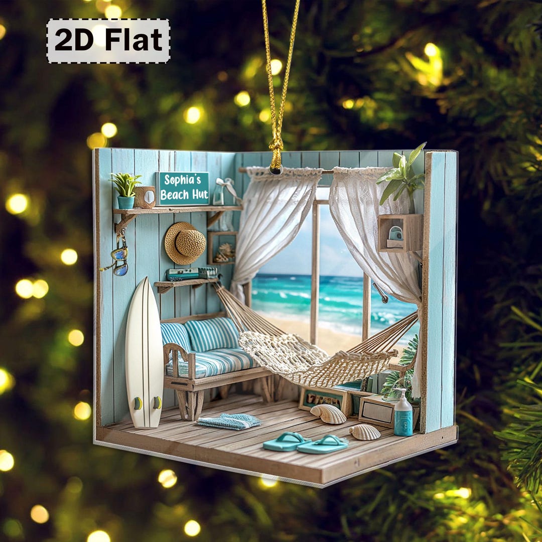 Custom 2D FLAT Surf Beach Hut Acrylic Ornament, Personalized Surfing ...
