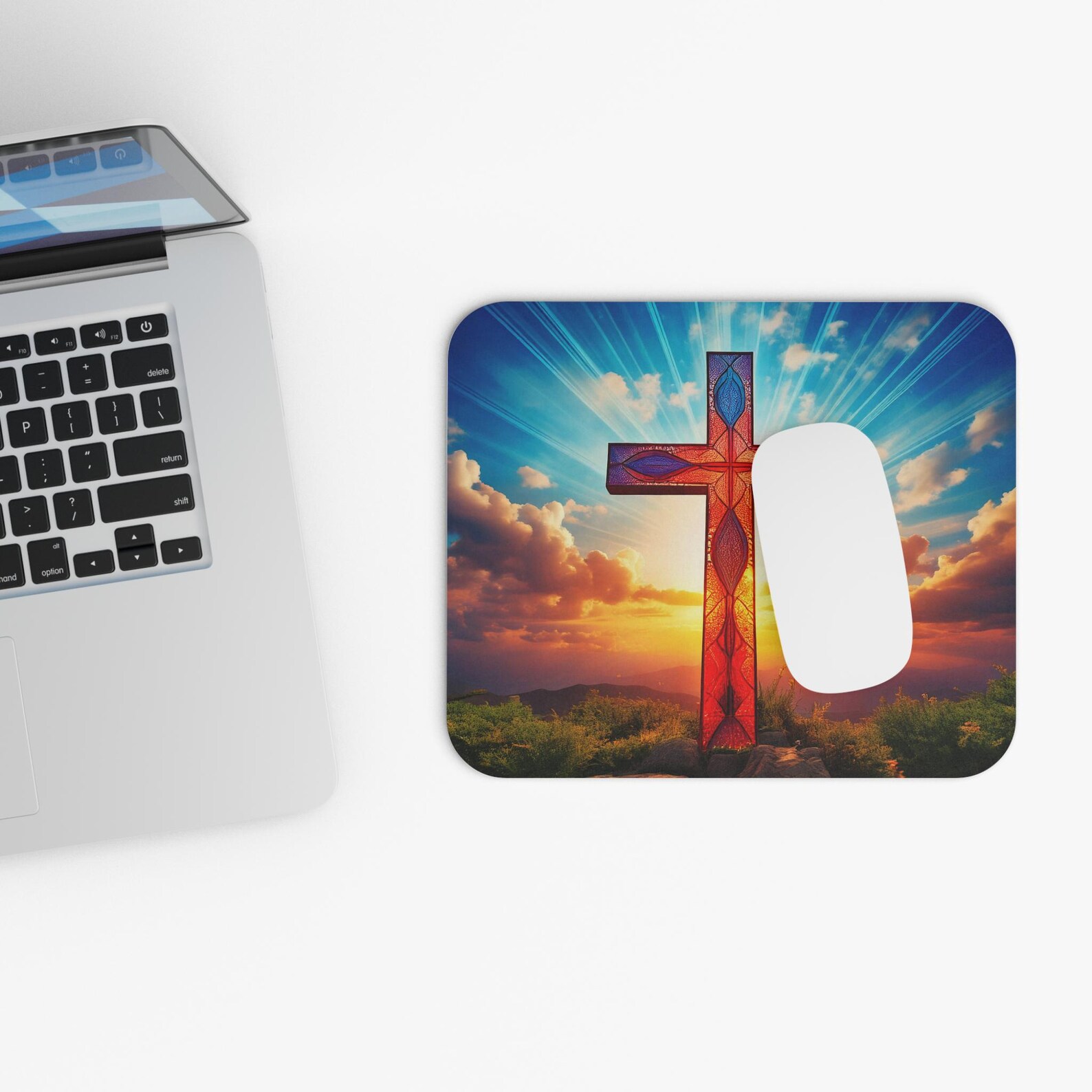 Religious Cross Mouse Pad, Christian Gift, Faith Desk Decor, Rectangle ...